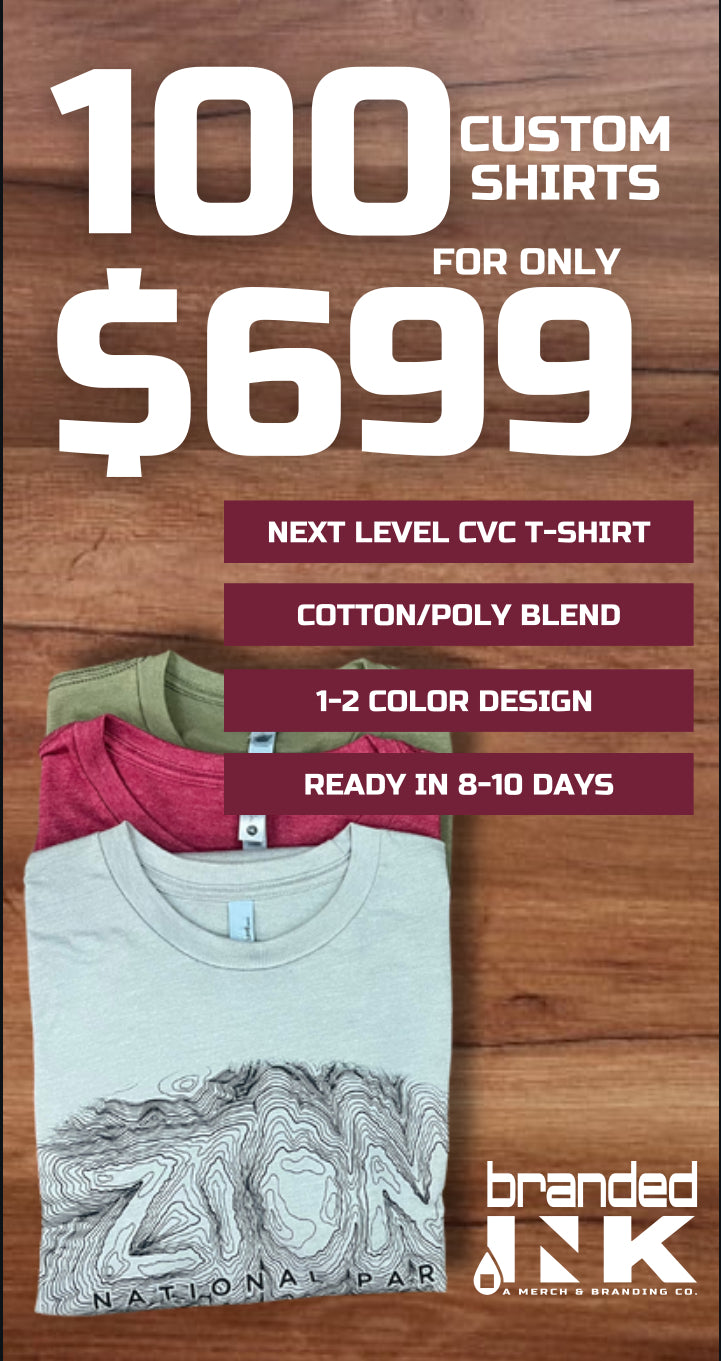 100 CVC Blend Next Level Brand Shirts ($699) 1-2 Colors (SCREEN PRINTE